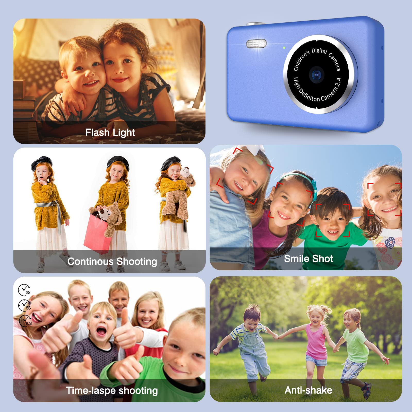 PUMIUI Digital Camera,48MP Kids Camera FHD 1080P,Vlogging Camera,Rechargeable Mini Camera with 32GB Card,Compact Portable Mini Rechargeable Camera Gifts for Students Teens Girls Boys-Deep Blue