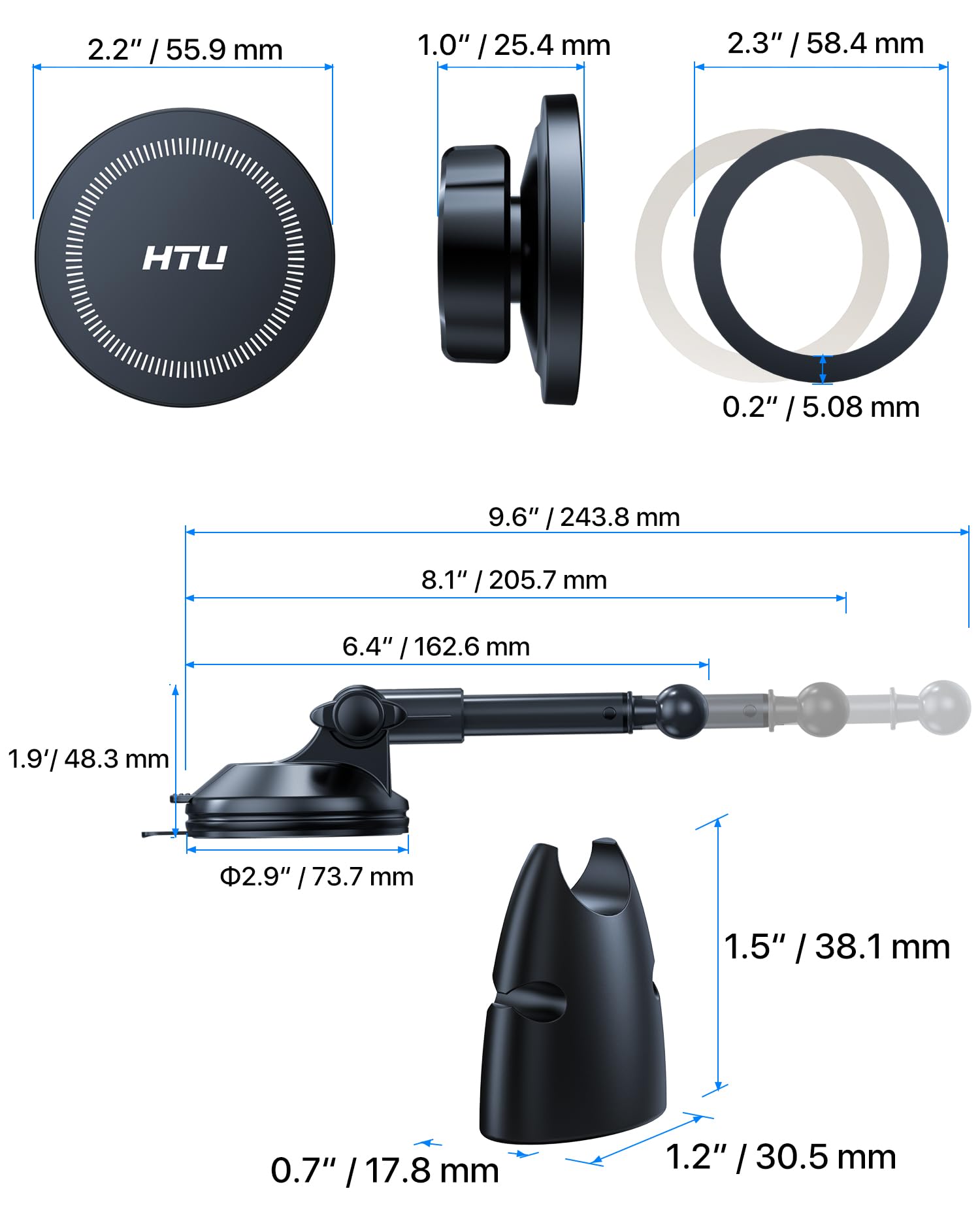 2024 Upgraded for Magsafe Car Mount【True Military-Grade 360°Suction Cup】 Handsfree Powerful Magnetic Cell Phone Holder for Car Dashboard Windshield for iPhone 15 14 Pro Max Mini,Black