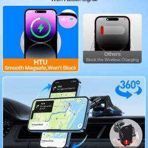 2024 Upgraded for Magsafe Car Mount【True Military-Grade 360°Suction Cup】 Handsfree Powerful Magnetic Cell Phone Holder for Car Dashboard Windshield for iPhone 15 14 Pro Max Mini,Black