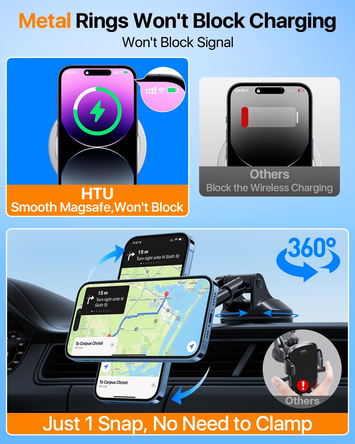 2024 Upgraded for Magsafe Car Mount【True Military-Grade 360°Suction Cup】 Handsfree Powerful Magnetic Cell Phone Holder for Car Dashboard Windshield for iPhone 15 14 Pro Max Mini,Black