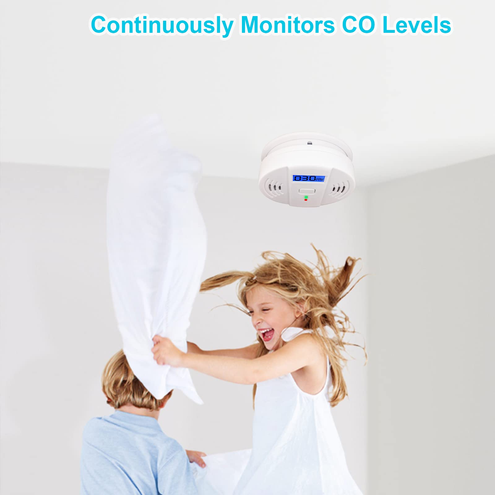 USBNOVEL Carbon Monoxide Detector,Battery Operated CO Monitor Alarm Detector with Sound Warning and Digital LCD Display for Home,Complies with UL2034 Certified (Batteries NOT Included)