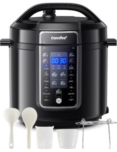 comfee’ 9-in-1 electric pressure cooker 14 presets instant multi cooker olla de presion non-stick pot yogurt maker rice cooker slow cooker sauté steamer 6 quarts black, aluminum