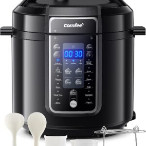 COMFEE’ 9-in-1 Electric Pressure Cooker 14 Presets Instant Multi Cooker Olla de Presion Non-Stick Pot Yogurt Maker Rice Cooker Slow Cooker Sauté Steamer 6 Quarts Black, Aluminum