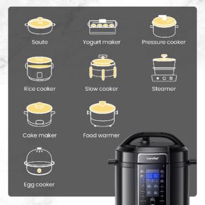 COMFEE’ 9-in-1 Electric Pressure Cooker 14 Presets Instant Multi Cooker Olla de Presion Non-Stick Pot Yogurt Maker Rice Cooker Slow Cooker Sauté Steamer 6 Quarts Black, Aluminum