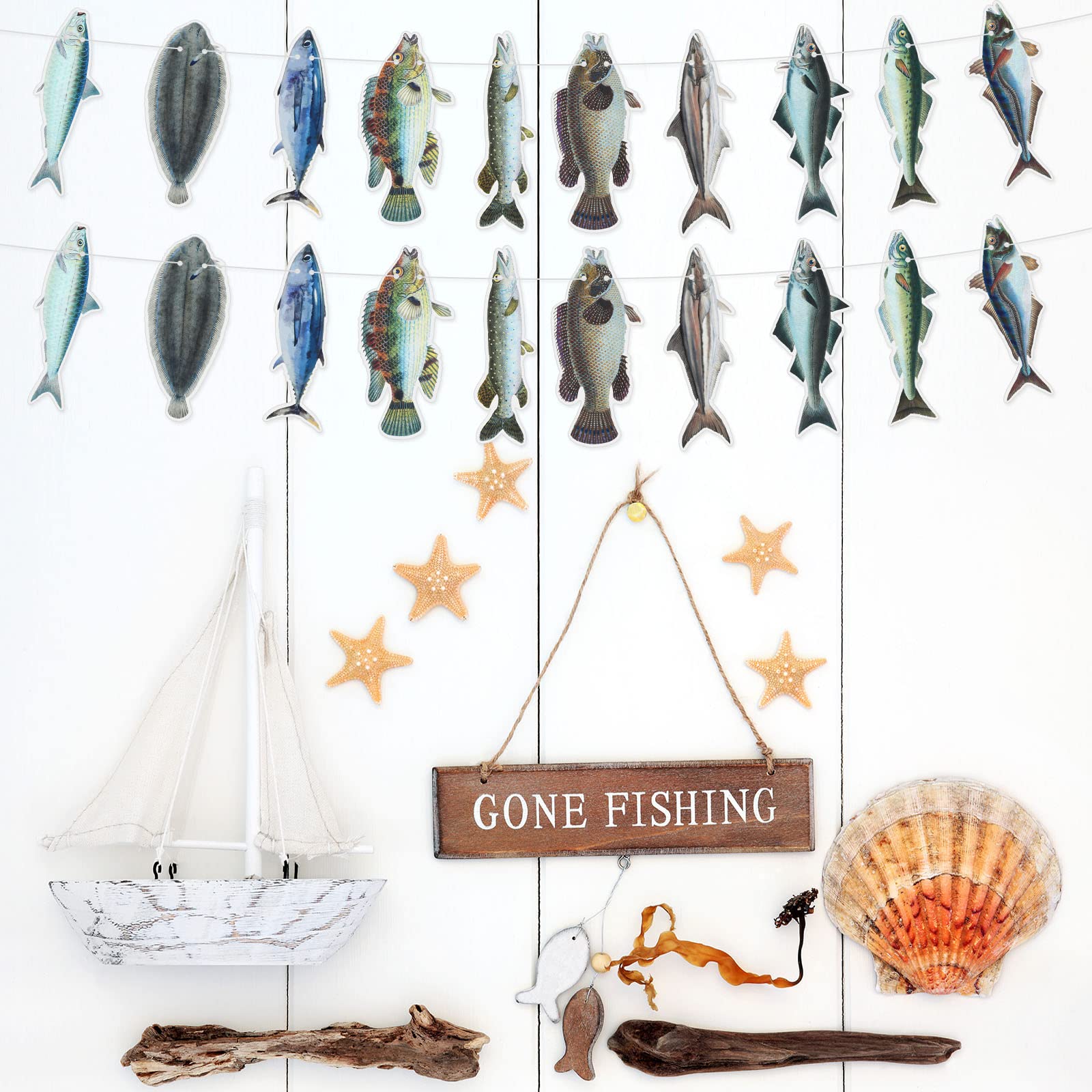 Qeeenar 5 Pcs Gone Fishing Party Supplies Gone Fishing String Hanging Banner Fish Party Decorations Fishing Birthday Decorations Paper for Fisherman's Party Retirement Summer Supplies (Simple Style)