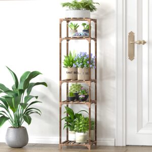 cfmour wood plant stand indoor outdoor,47" tall 5 tier plant shelf corner flower shelves for indoor plants multiple plant rack small space wooden pots planter display for garden corner living room