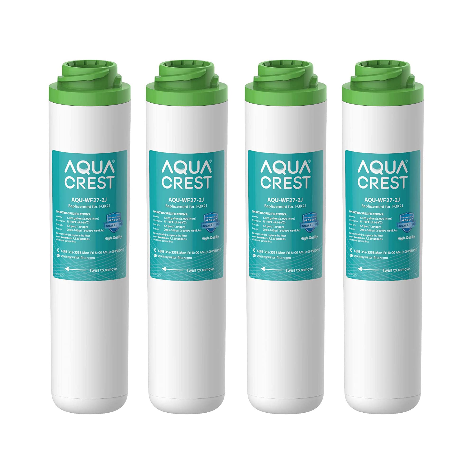 AQUACREST FQK2J Under Sink Water Filter, Replacement for GE FQK2J, FQK1K, 1320 Gallons Dual Flow Drinking Water Replacement Filters (4 Count)