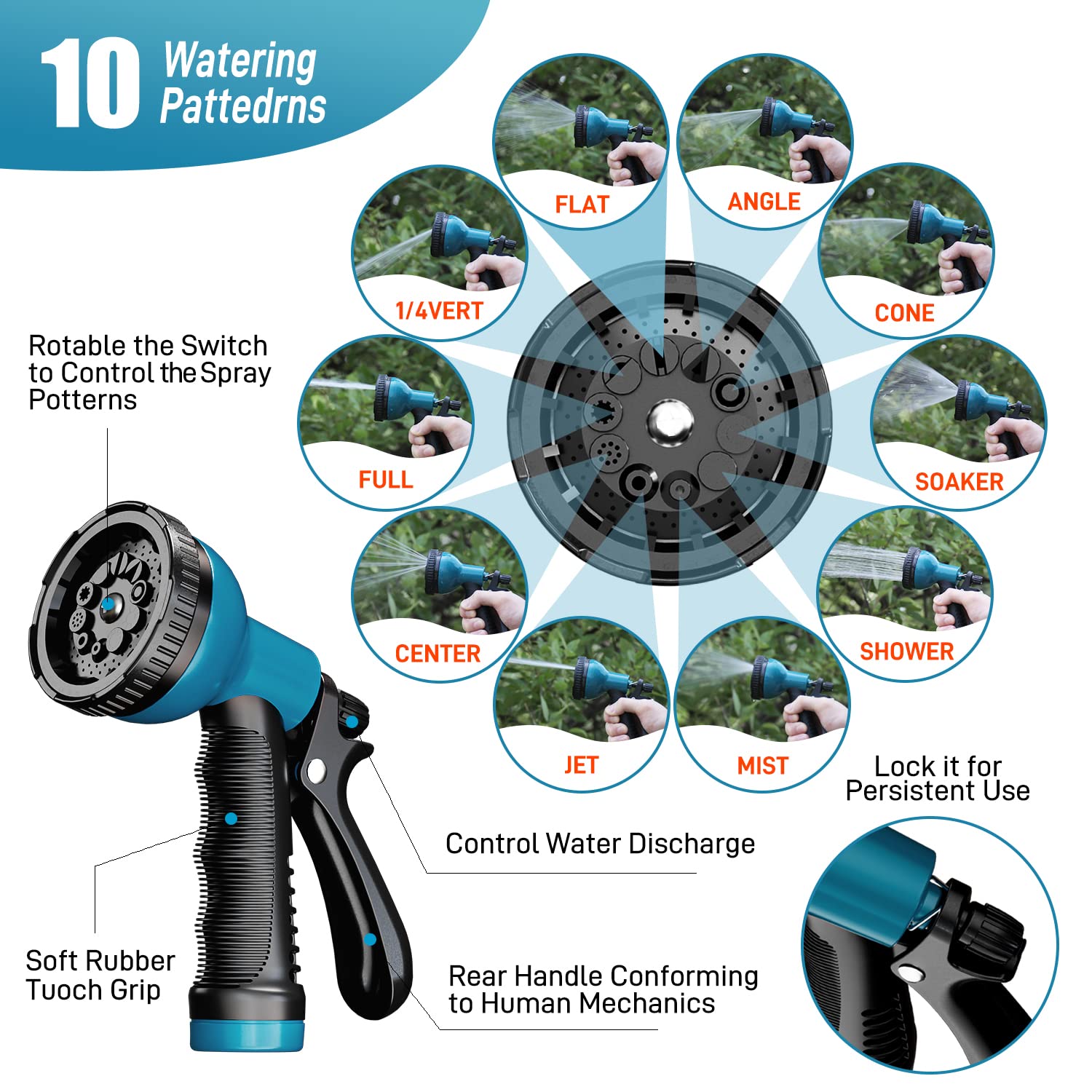 Besiter Garden Hose 50FT Stainless Steel Water Hose with 10 Functions Adjustable Spray Nozzle, Heavy-Duty Metal Garden Hose Flexible Durable No-Tangle & Kink Leak Dog Proof Hose for Yard Lawn(Blue)