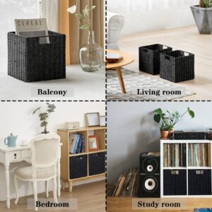 Vagusicc Storage Basket, Hand-Woven Paper Rope Wicker Baskets, Foldable Storage Bins, Large and Small Wicker Storage Square Baskets for Shelves Organizing & Decor, Black