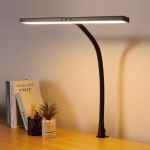 novolido led desk lamp with clamp, 23" wide desk light for home office, 20w brightest, 2000lm, 3 color modes & dimmable brightness with touch control, tall flexible light for monitor studio reading