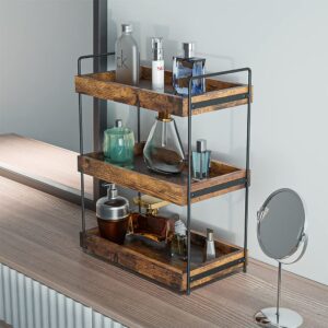 SANRETAHO Bathroom Organizer Countertop, 3 Tier Wood Spice Rack Organizer for Kitchen Counter, Vanity Skincare Organizers Shelf for Bathroom Storage Organization, Rustic Brown