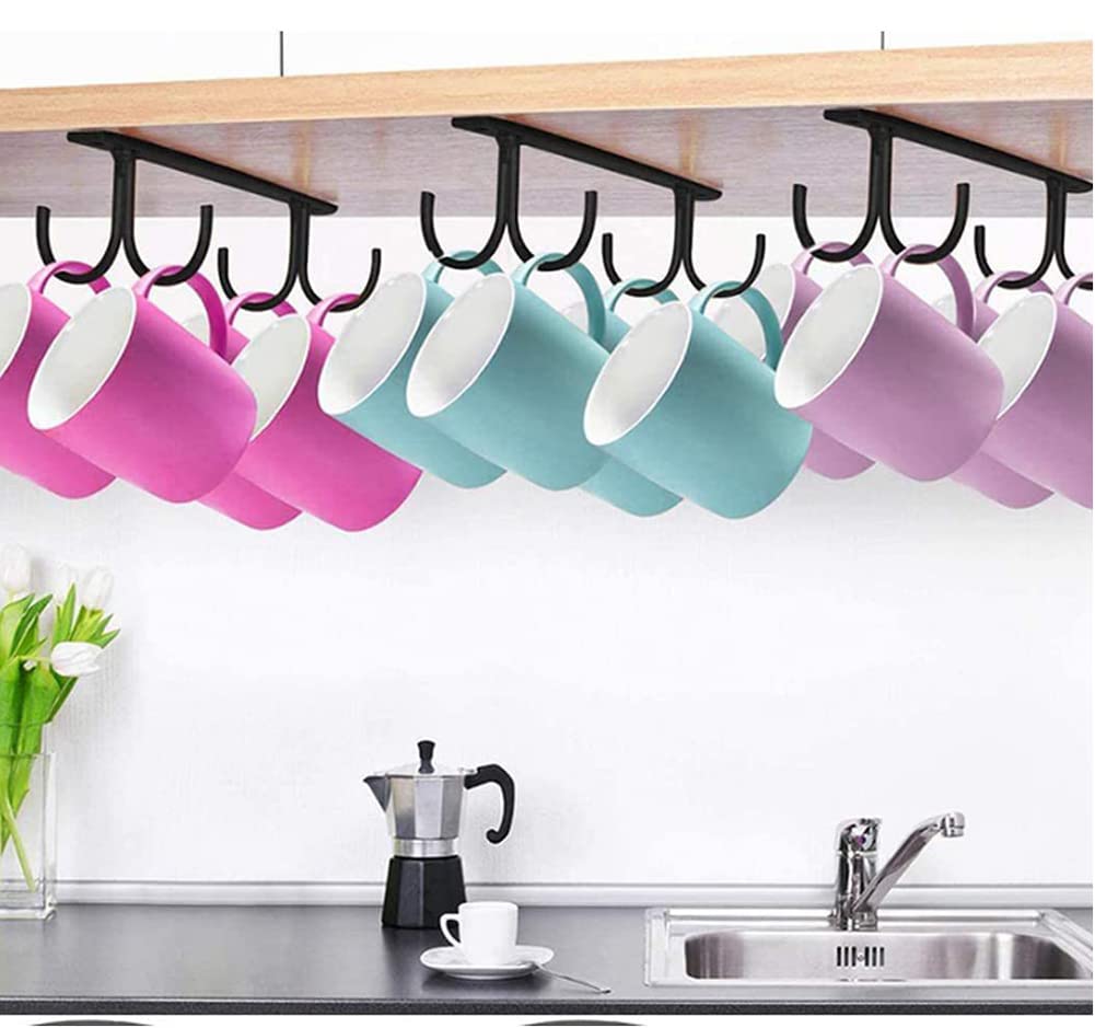 luzen 3Pcs Mug Rack Under Cabinet Metal Under Shelf Mugs Hooks Mug Coffee Cups Drying Hanging Hook Holder Metal Hangers Organizer for Mugs, Coffee Cups, Bar and Kitchen Utensils