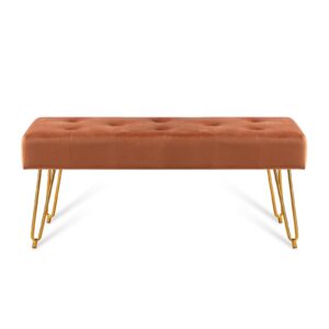 SIMTONAL Velvet End of Bed Bench Upholstered Button Tufted Bench Entryway for Bedroom and Living Room, Brown