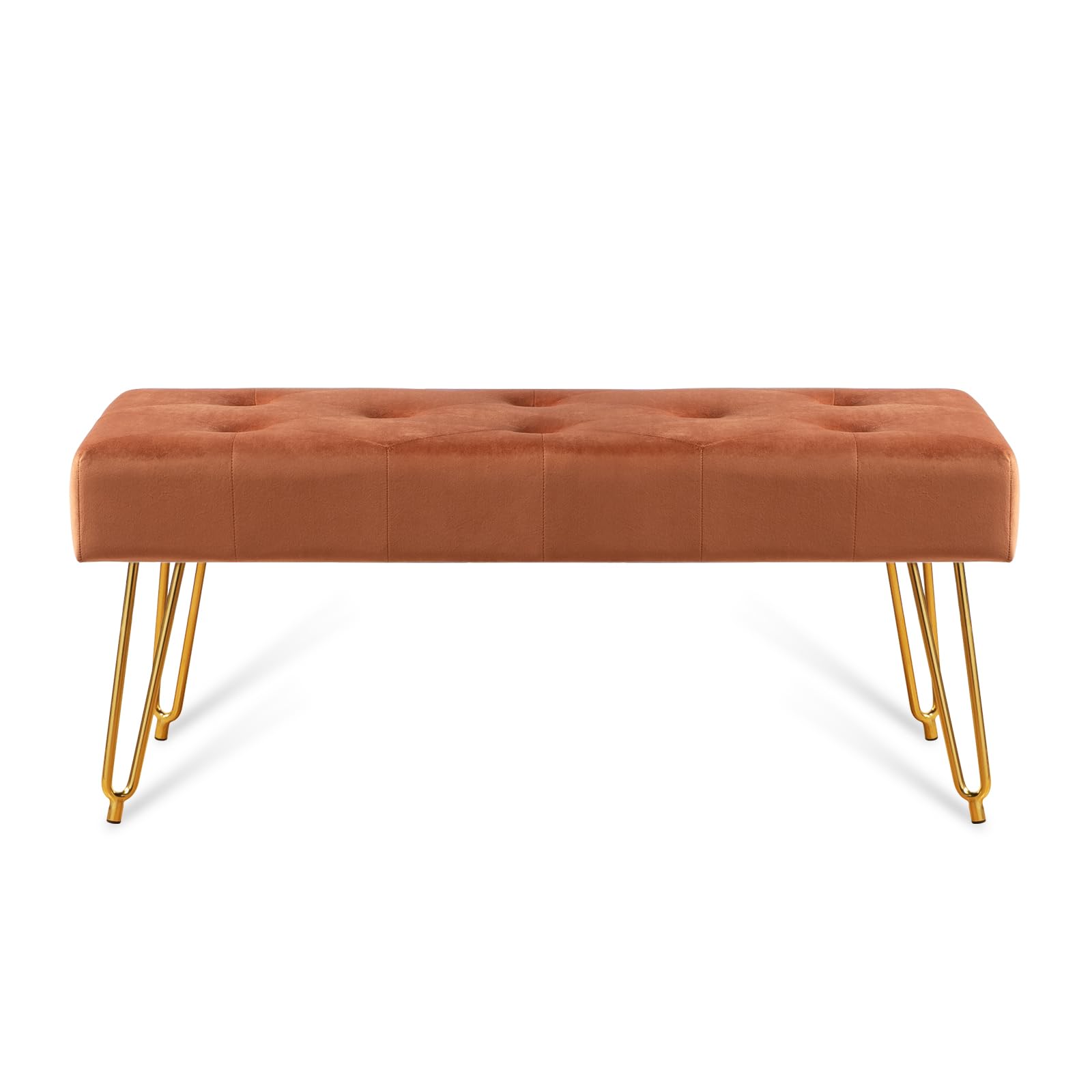 SIMTONAL Velvet End of Bed Bench Upholstered Button Tufted Bench Entryway for Bedroom and Living Room, Brown