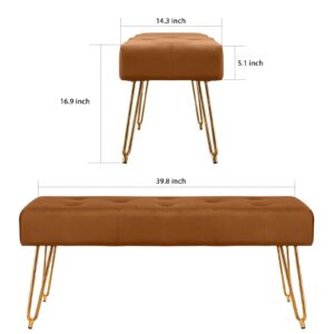 SIMTONAL Velvet End of Bed Bench Upholstered Button Tufted Bench Entryway for Bedroom and Living Room, Brown