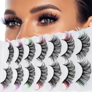 cobee colored false eyelashes, 7 pairs rainbow fluffy eye lashes wispy mink lashes fake eyelashes natural look eye lashes for cosplay party festival