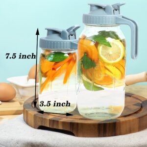 Mason Jar Pitcher With Pour Spout Lids & Handle 32 Oz Glass Wide Mouth Breastmilk Pitcher With Flip Cap For Fridge Iced Tea, Sun Tea, Juice, Coffee Lemonade Fruit Drinks Airtight And Leak Proof