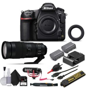 nikon d850 digital slr camera w af-s fx nikkor 200-500mm f/5.6e ed lens, 64gb memory card, soft bag, rode mic, extra battery (international model) (renewed)