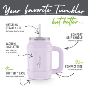 REDUCE Reusable 32 oz Cold1 Mug Tumbler with Handle -Insulated Stainless Steel Water Bottle for Home, Gym or Office, Straw or Leakproof Flip Lid, Keeps Drinks Icy Cold All Day - Gloss Lilac Bud