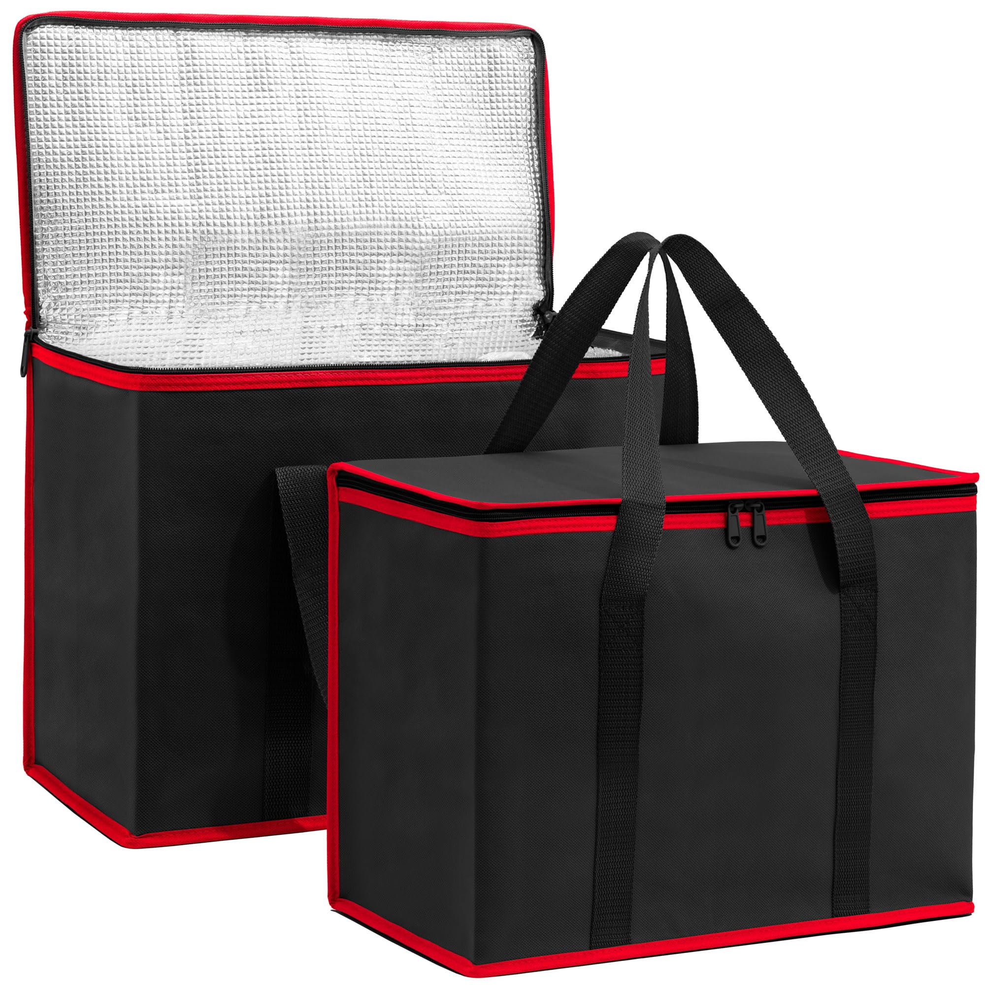 Carrywell |Not Made In China| Insulated Food Delivery and Catering Bag, Reusable Grocery Carrier,Thermal Insulation Tote for Hot and Cold Food, Pizza, Uber Eats and Doordash(1, Black w/Red Trim, XL)