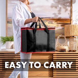 Carrywell |Not Made In China| Insulated Food Delivery and Catering Bag, Reusable Grocery Carrier,Thermal Insulation Tote for Hot and Cold Food, Pizza, Uber Eats and Doordash(1, Black w/Red Trim, XL)