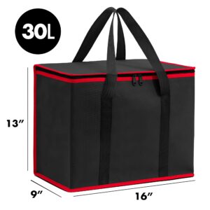 Carrywell |Not Made In China| Insulated Food Delivery and Catering Bag, Reusable Grocery Carrier,Thermal Insulation Tote for Hot and Cold Food, Pizza, Uber Eats and Doordash(1, Black w/Red Trim, XL)