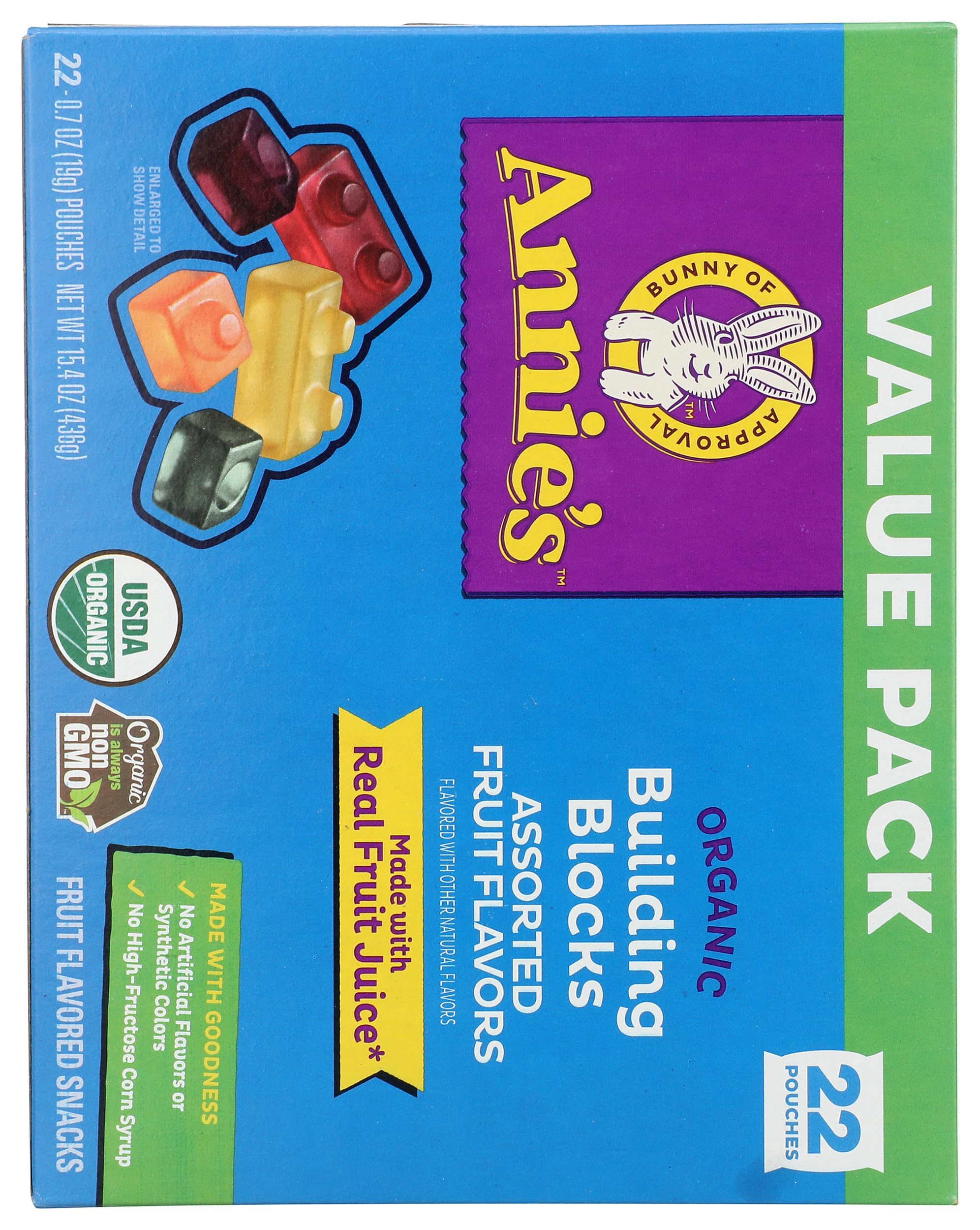 Annie's Organic Building Blocks Fruit Flavored Snacks, Assorted Fruit Flavors, Gluten Free, 22 Pouches, 15.4 oz.