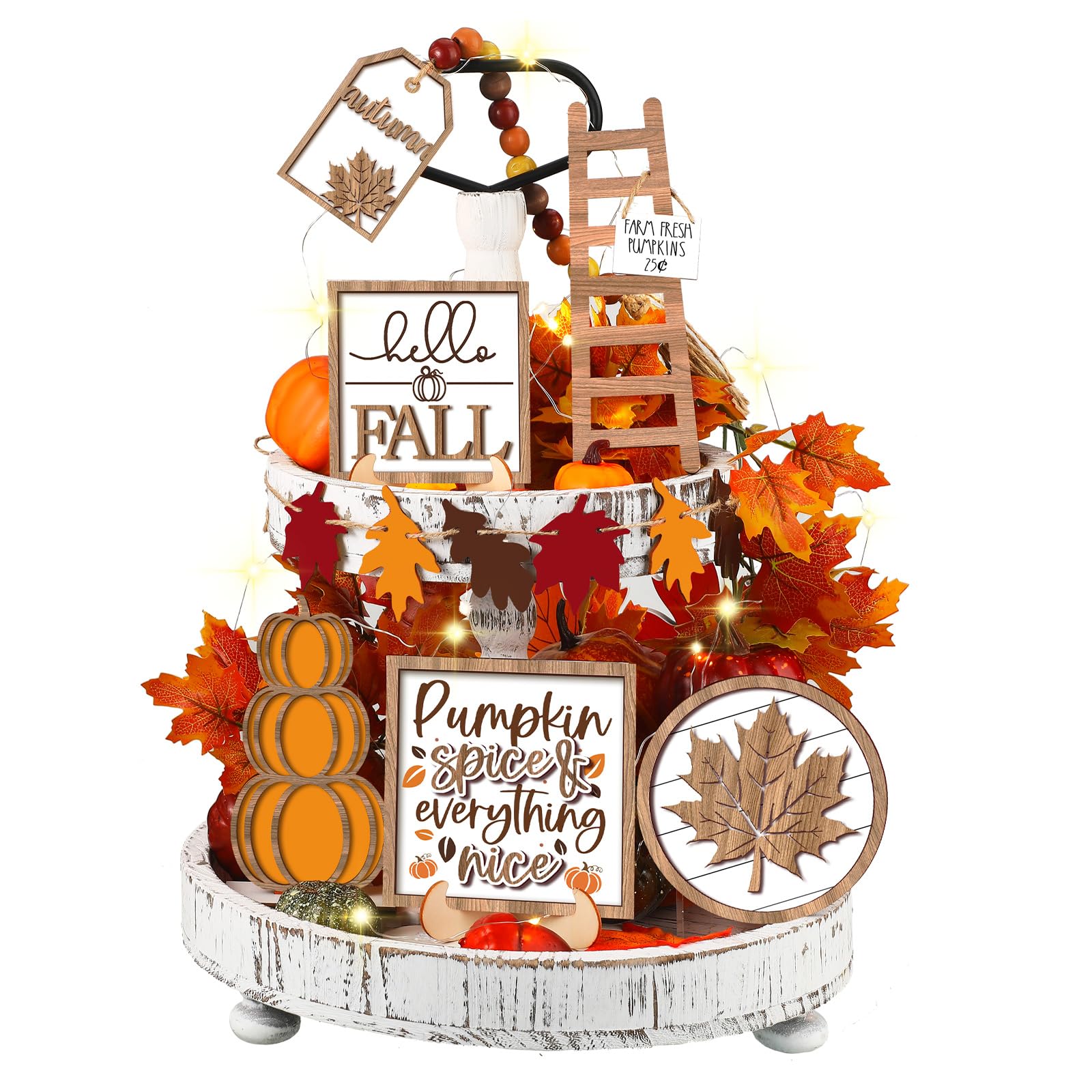 13 Pcs Fall Tiered Tray Decor Set Thanksgiving Pumpkin Gnome Rustic Farmhouse Decor Fall Decor Autumn Harvest Decorative Trays Wooden Tabletop Signs for Home Kitchen (Rustic Style)