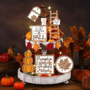 13 Pcs Fall Tiered Tray Decor Set Thanksgiving Pumpkin Gnome Rustic Farmhouse Decor Fall Decor Autumn Harvest Decorative Trays Wooden Tabletop Signs for Home Kitchen (Rustic Style)