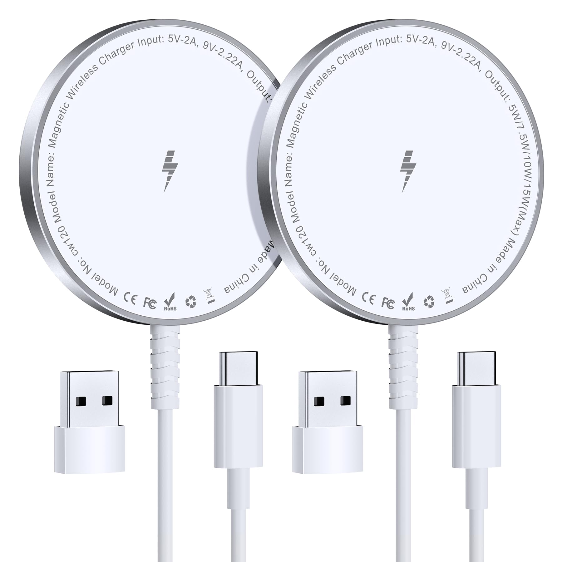 Magnetic Wireless Charger for iPhone: Mag Safe Charger Fast Charging Pad 2 Pack Compatible with iPhone 15 14 13 12 Pro Max Plus & Airpods 2 3 Pro (No Adapter)