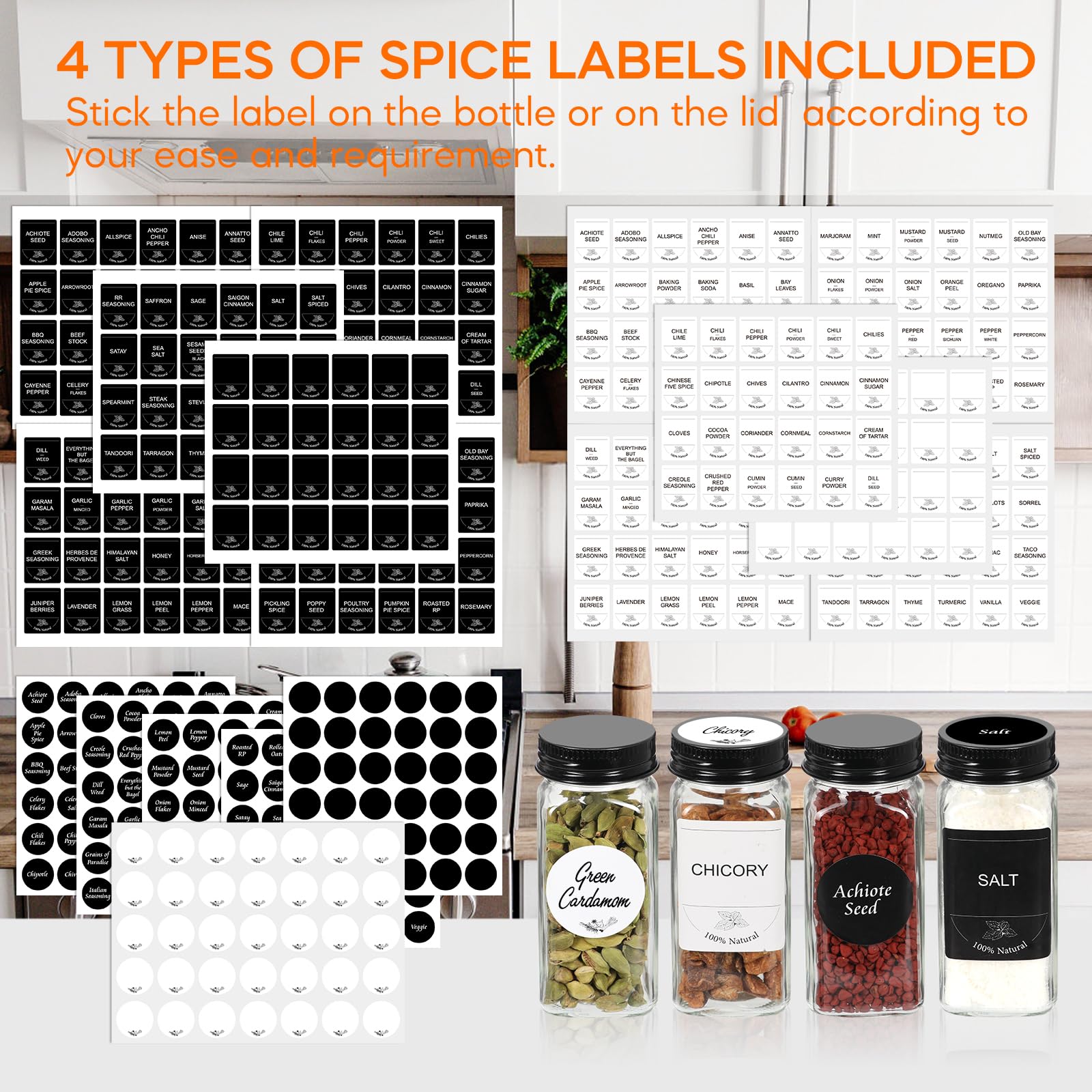 AuroTrends Empty Spice Jars with Labels 4oz 36Pack, Spice Containers with Labels- 4 oz Seasoning Containers with Preprinted Spice Labels for Pantry Organizers and Storage (4fl.oz, 36Pack)