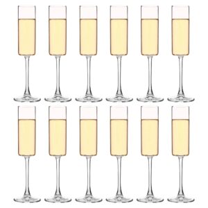 yangnay cylinder champagne flutes, champagne flute glass set of 12, clear champagne glasses for party, home, restaurant use, 6 oz capacity