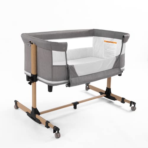 Homcosan 3 in 1 Bassinet Bedside Sleeper with Wheels Portable Baby Cradle Bassinet with Mattress 5 Heights Adjustable Baby Bassinet