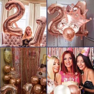 21st Birthday Decorations for Her | Rose Gold Happy 21st Birthday Party Decorations for Her | 21 Number Balloons Perfect for 21st Birthday Party Supplies