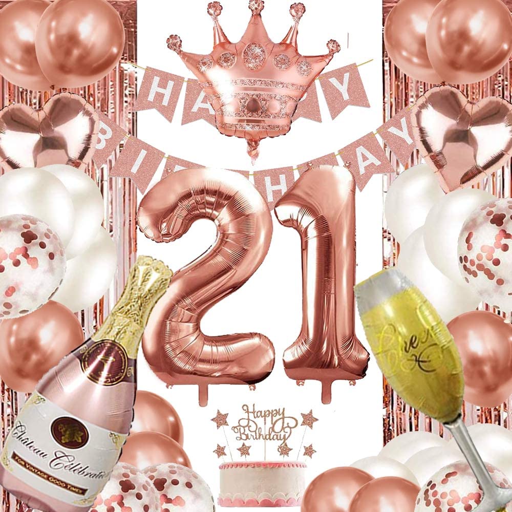 21st Birthday Decorations for Her | Rose Gold Happy 21st Birthday Party Decorations for Her | 21 Number Balloons Perfect for 21st Birthday Party Supplies