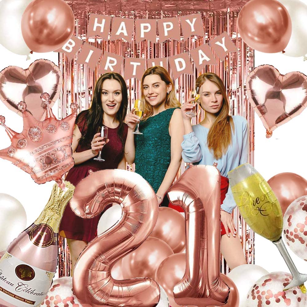 21st Birthday Decorations for Her | Rose Gold Happy 21st Birthday Party Decorations for Her | 21 Number Balloons Perfect for 21st Birthday Party Supplies