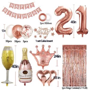 21st Birthday Decorations for Her | Rose Gold Happy 21st Birthday Party Decorations for Her | 21 Number Balloons Perfect for 21st Birthday Party Supplies