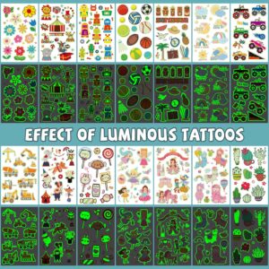 EMOME 600+ Mix Styles Glow Kids Tattoos for Party Supplies,Luminous Temporary Tattoos Stickers for Girls Boys,Fake Tattoos Kids Birthday Party Favors (56 Sheets)