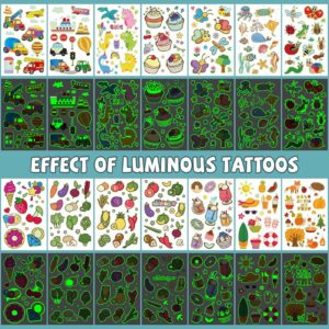 EMOME 600+ Mix Styles Glow Kids Tattoos for Party Supplies,Luminous Temporary Tattoos Stickers for Girls Boys,Fake Tattoos Kids Birthday Party Favors (56 Sheets)