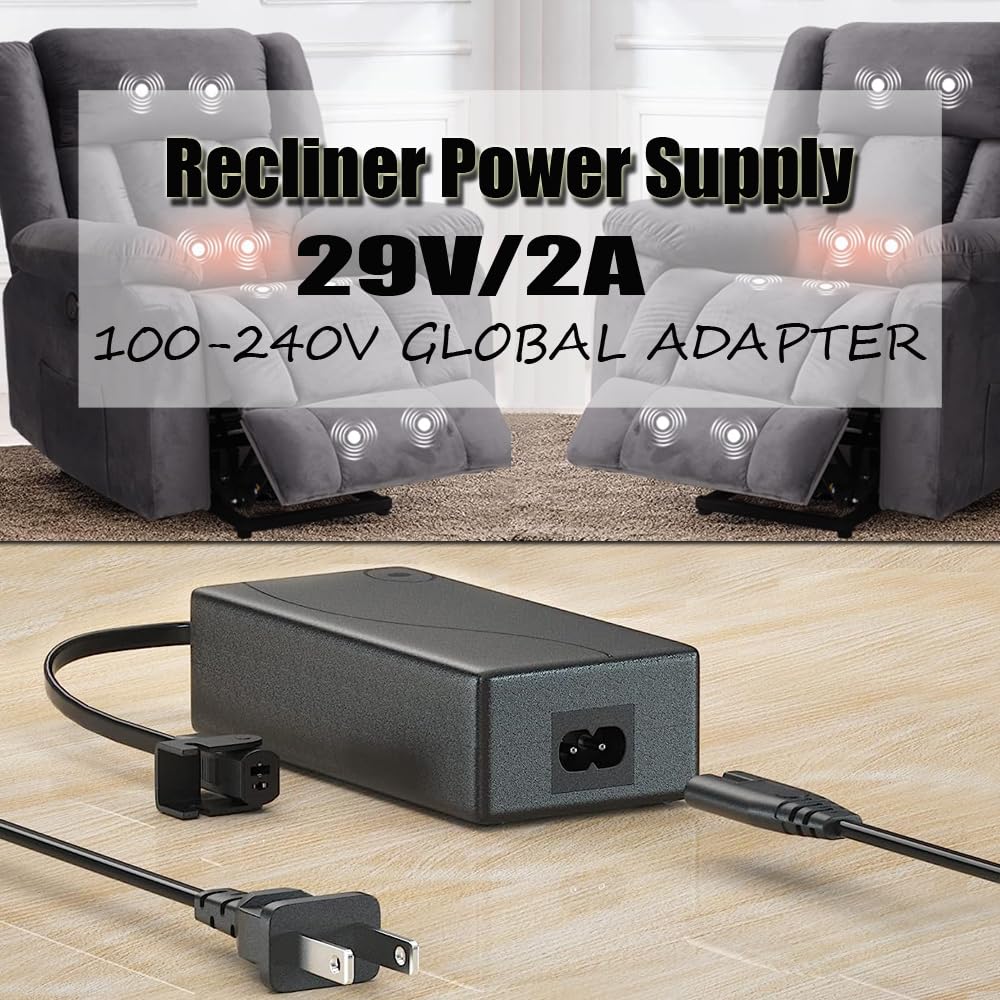 Power Recliner Power Supply, Universal Lift Chair or Power Recliner AC/DC Switching Power Supply Transformer 29V/24V 2A Adapter with AC Power Cord for Lift Chair or Power Recliner Limoss Okin