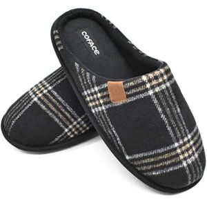 COFACE Mens Memory Foam House Slippers Slip On Cozy Scuff Plaid Shoes Indoor/Outdoor with Best Arch Surpport