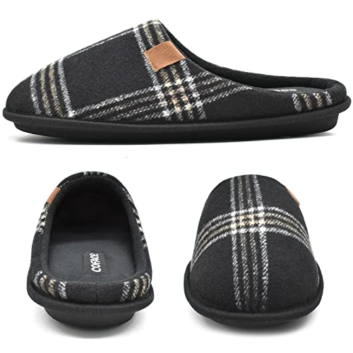 COFACE Mens Memory Foam House Slippers Slip On Cozy Scuff Plaid Shoes Indoor/Outdoor with Best Arch Surpport