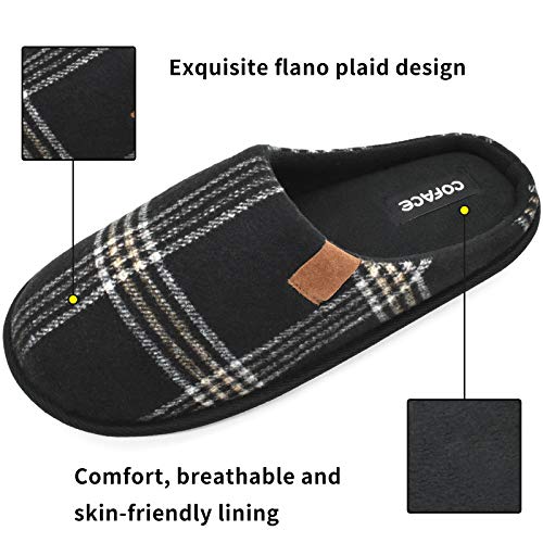 COFACE Mens Memory Foam House Slippers Slip On Cozy Scuff Plaid Shoes Indoor/Outdoor with Best Arch Surpport