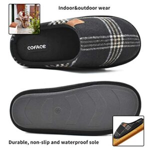 COFACE Mens Memory Foam House Slippers Slip On Cozy Scuff Plaid Shoes Indoor/Outdoor with Best Arch Surpport