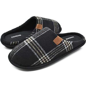 COFACE Mens Memory Foam House Slippers Slip On Cozy Scuff Plaid Shoes Indoor/Outdoor with Best Arch Surpport