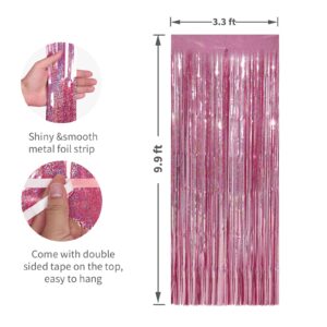 Crosize 3 Pack 3.3 x 9.9 ft Pink Foil Fringe Backdrop Curtain, Streamer Backdrop Curtains, Birthday Party Decorations, Pink Tinsel Curtain for Parties, Galentines Decor, Preppy, Baby Shower