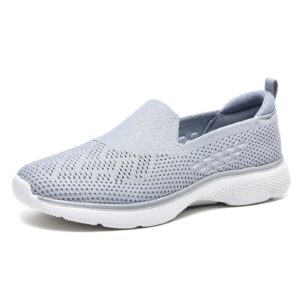 zuwoigo women casual slip-on walking running shoes - breathable workout gym work sneaker 7 b(m) us light gray