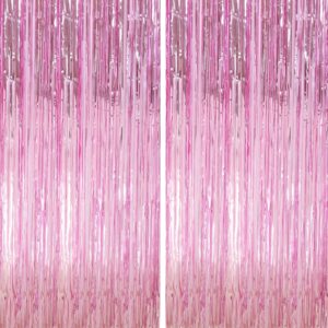 crosize 2 pack 3.3 x 9.9 ft pink foil fringe backdrop curtain, streamer backdrop curtains, streamers birthday party decorations, tinsel curtain for parties, galentines decor, preppy, photo booth