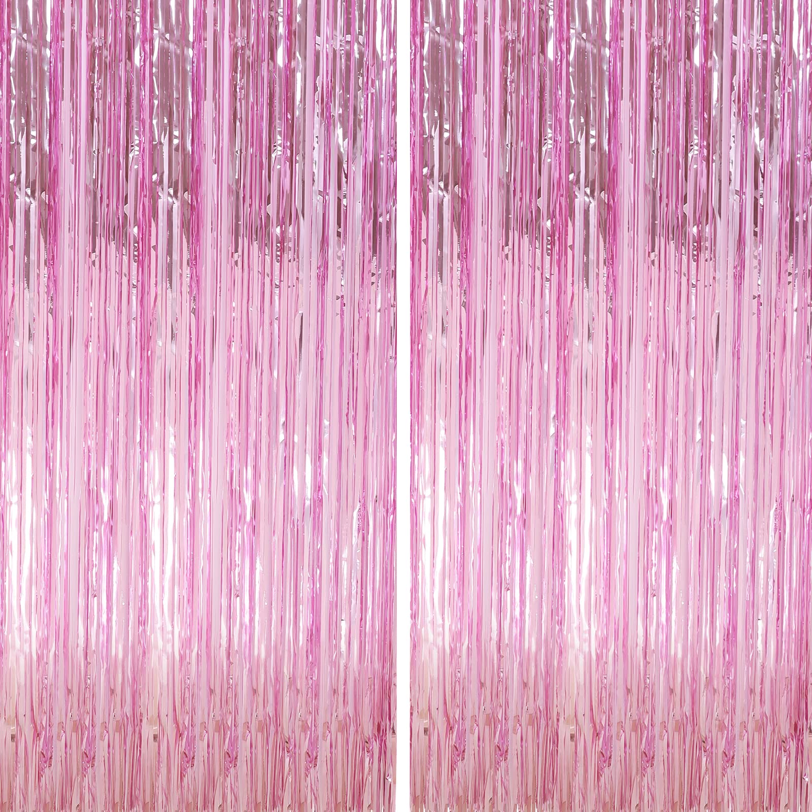 Crosize 2 Pack 3.3 x 9.9 ft Pink Foil Fringe Backdrop Curtain, Streamer Backdrop Curtains, Streamers Birthday Party Decorations, Tinsel Curtain for Parties, Galentines Decor, Preppy, Photo Booth