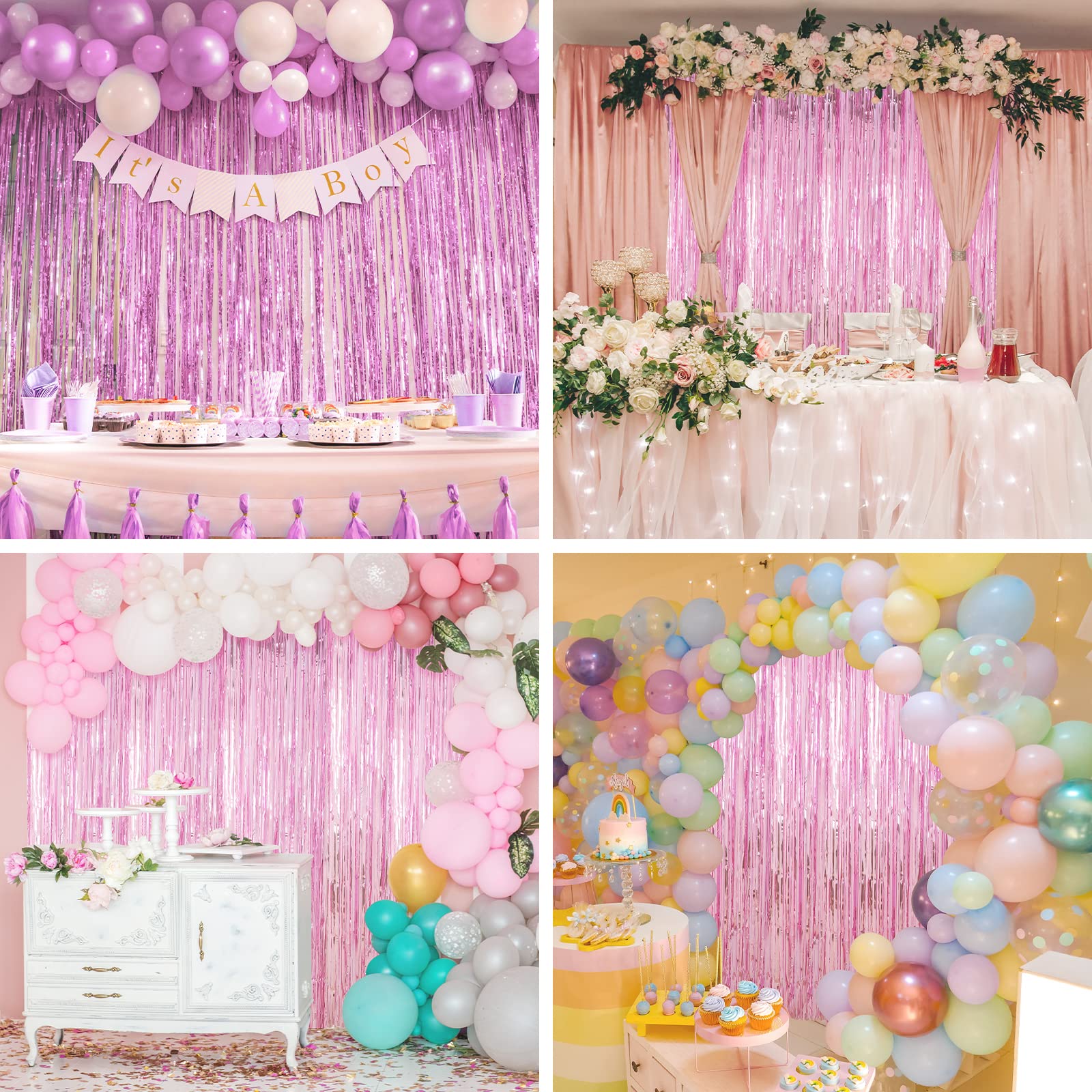 Crosize 2 Pack 3.3 x 9.9 ft Pink Foil Fringe Backdrop Curtain, Streamer Backdrop Curtains, Streamers Birthday Party Decorations, Tinsel Curtain for Parties, Galentines Decor, Preppy, Photo Booth